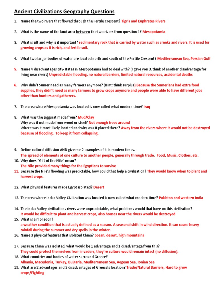 Ancient Civilizations Geography Questions Answers | PDF | Mesopotamia ...