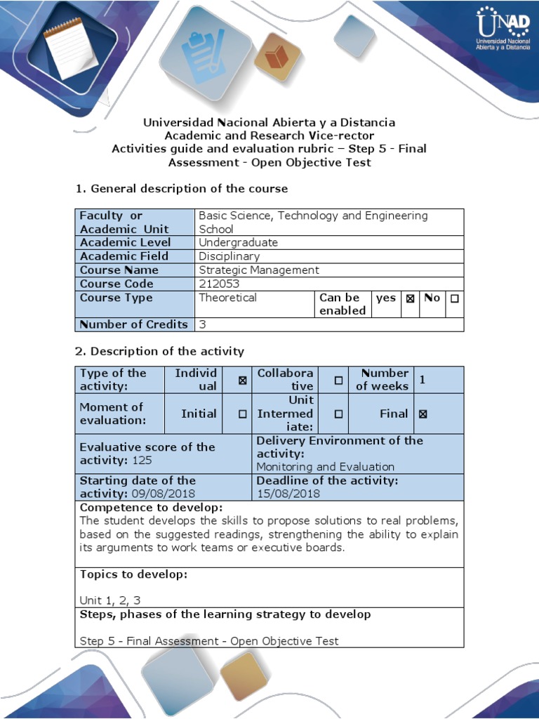 Activities Guide and Evaluation Rubric - Step 5 - Final Assessment ...