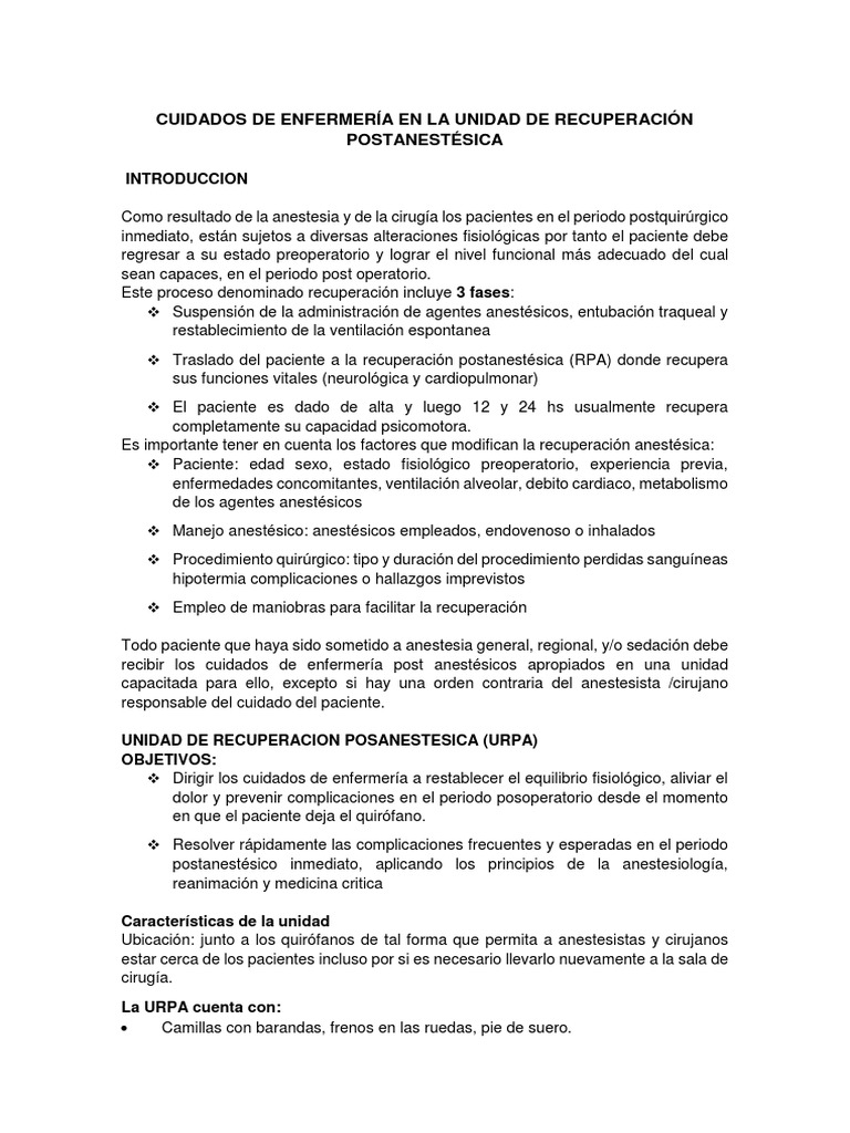 ACTIVIDADES DE APRENDIZAJE N°16 Cuidados Postoperatorios Inmediatos ...