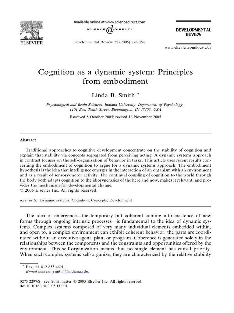 Cognition As A Dynamic System Principles, (2005), Smith | PDF ...