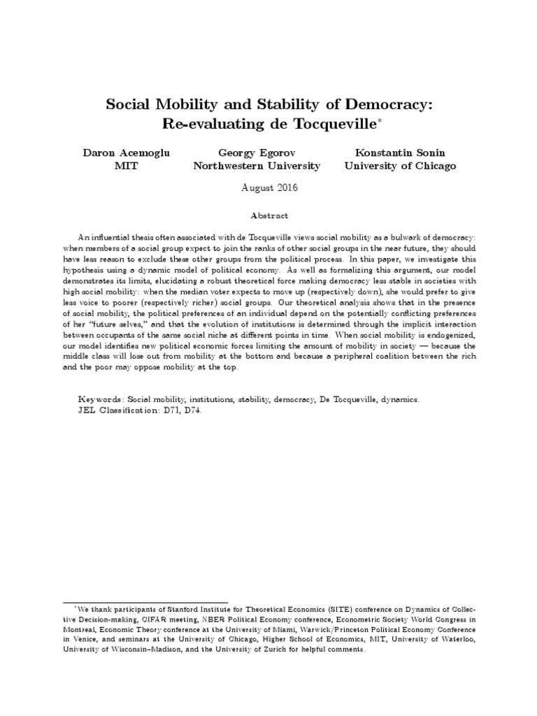 Acemoglu Et Al. (2016), Social Mobility and Stability of Democracy - Re-Ev | Download Free PDF ...