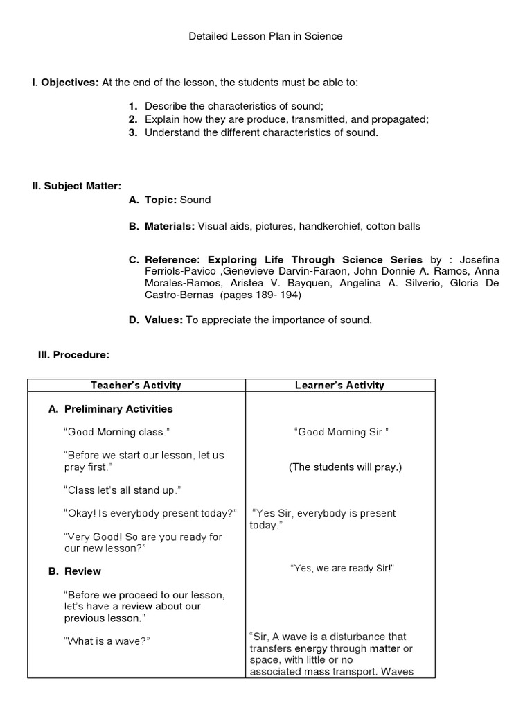 Sound Characteristics Lesson Plan | PDF | Sound | Pitch (Music)