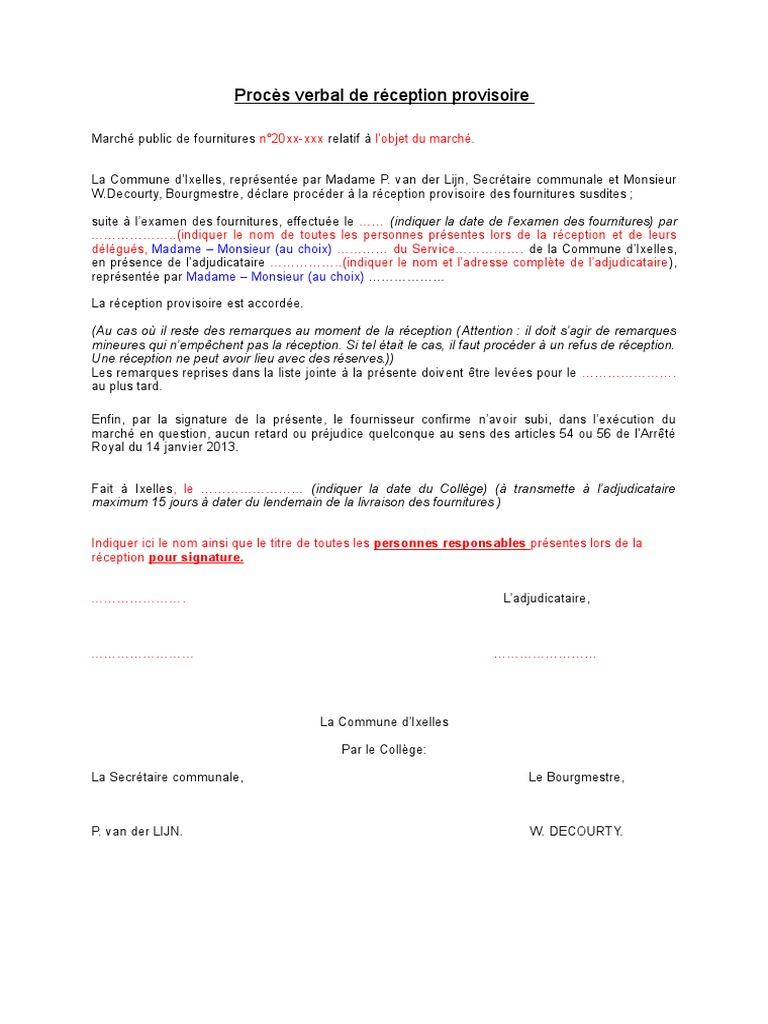 PV de Réception Provisoire 1 | PDF | Gouvernement