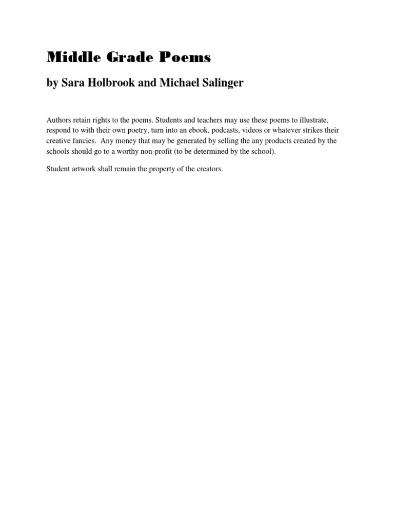 Middle Grade Poems: by Sara Holbrook and Michael Salinger | PDF | Kebab ...