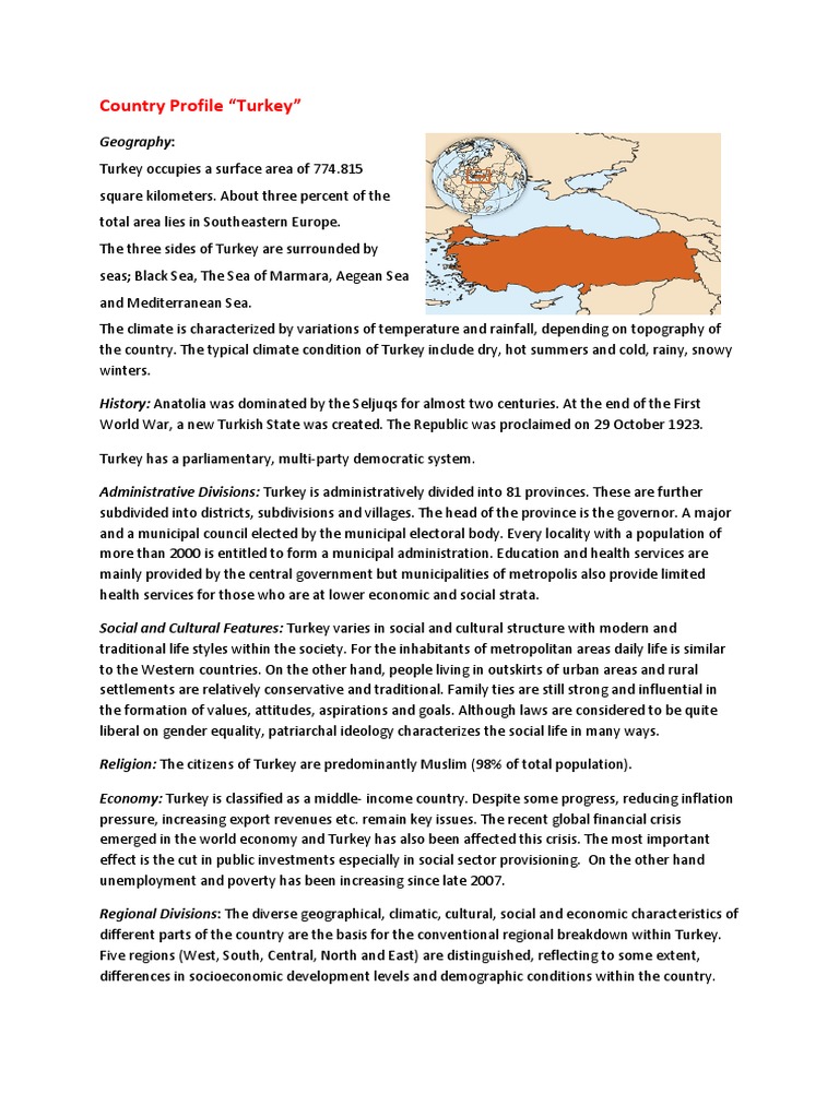 Country Profile "Turkey" | PDF | Turkey | Population