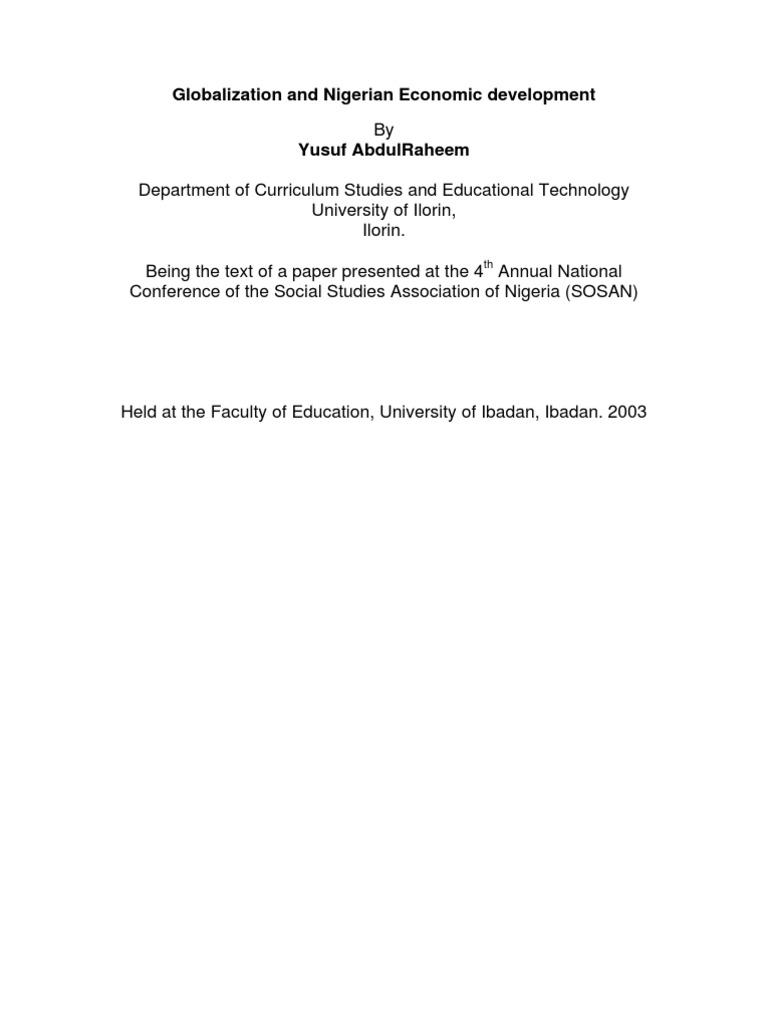 Globalization and Nigerian Economic Development | PDF