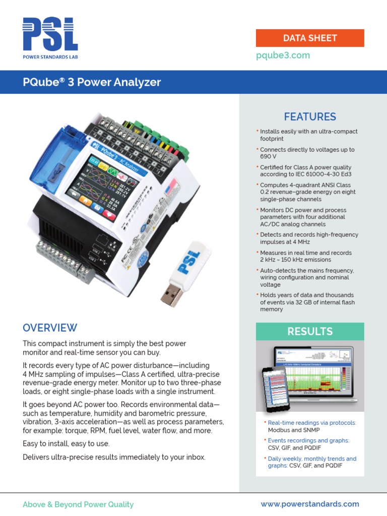 PSL PQube3 Data Sheet v2.3 | PDF | Mains Electricity | Ac Power