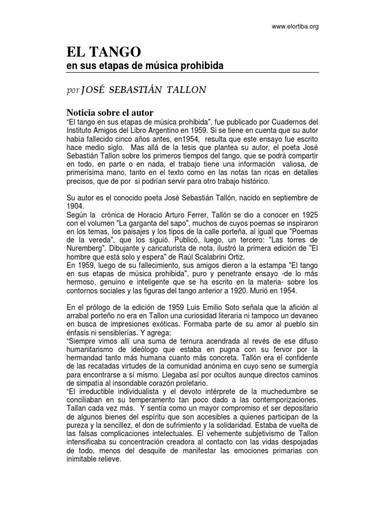 Etapas del Tango: Prohibición y Cultura | PDF | Musica Tango | Buenos Aires