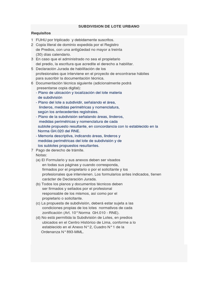 Requisitos para Subdivisión de Lotes Urbanos | PDF | Gobierno