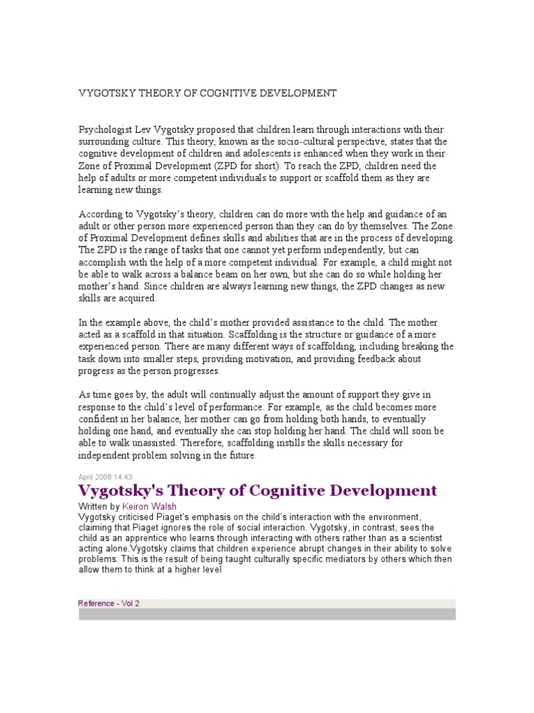Vygotsky Theory of Cognitive Development | Download Free PDF ...