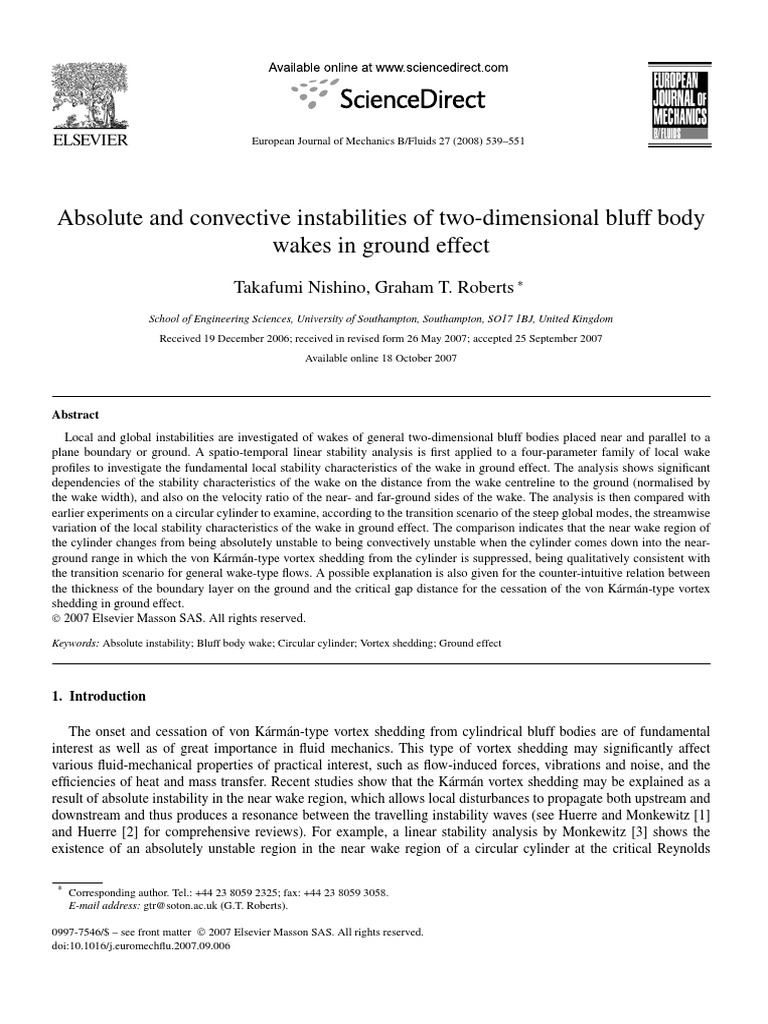 Absolute and Convective Instabilities of Two-Dimensional Bluff Body Wakes in Ground Effect | PDF ...