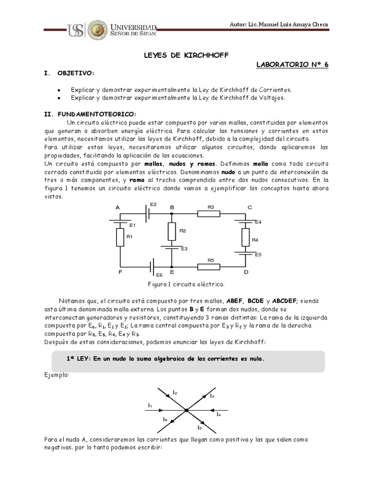 Lab N°6 Leyes de Kircchoff | PDF | Red eléctrica | Fuerza