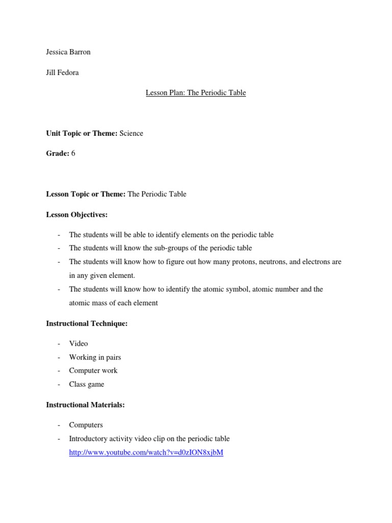 Lesson Plan - Periodic Table | PDF | Periodic Table | Chemical Elements