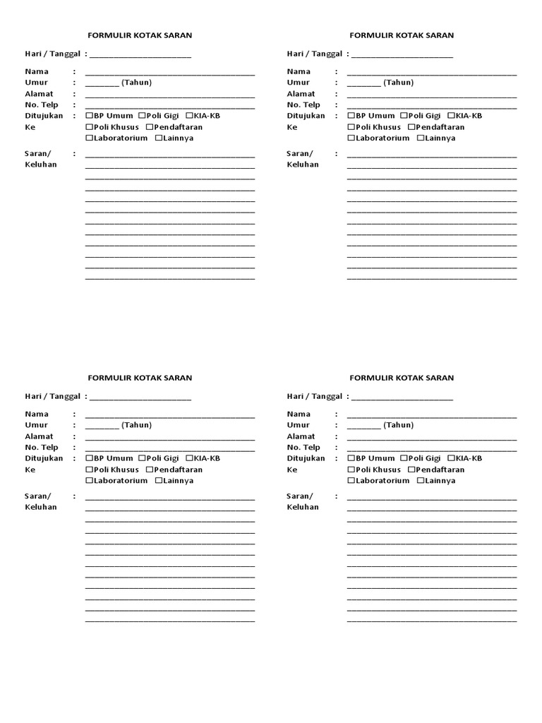 Formulir Kotak Saran | PDF