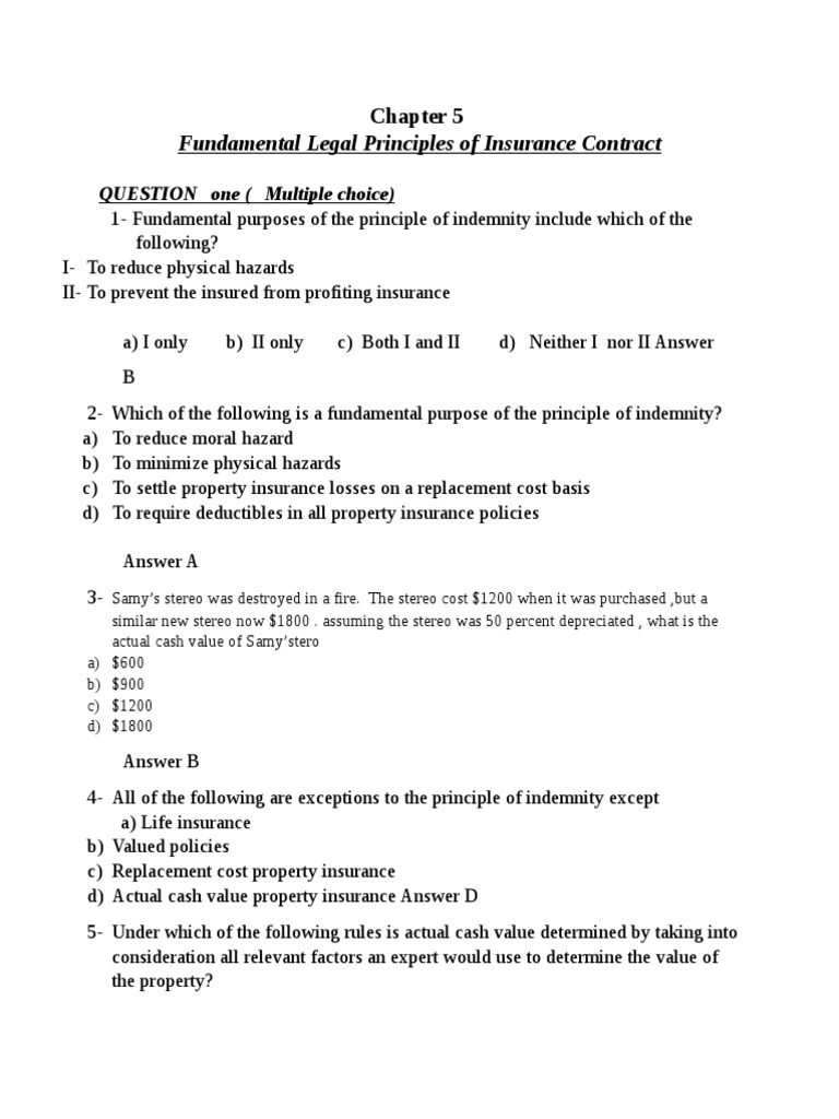 Fundamental Legal Principles of Insurance Contract: QUESTION One ...