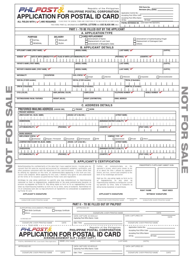 Application For Postal Id Card: All Fields With Are Required | PDF ...