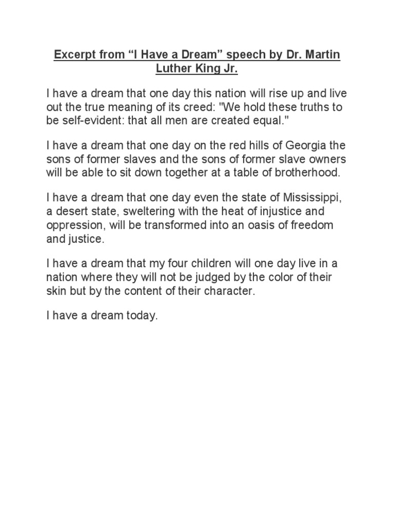 Excerpt From "I Have A Dream" Speech by Dr. Martin Luther King JR | PDF