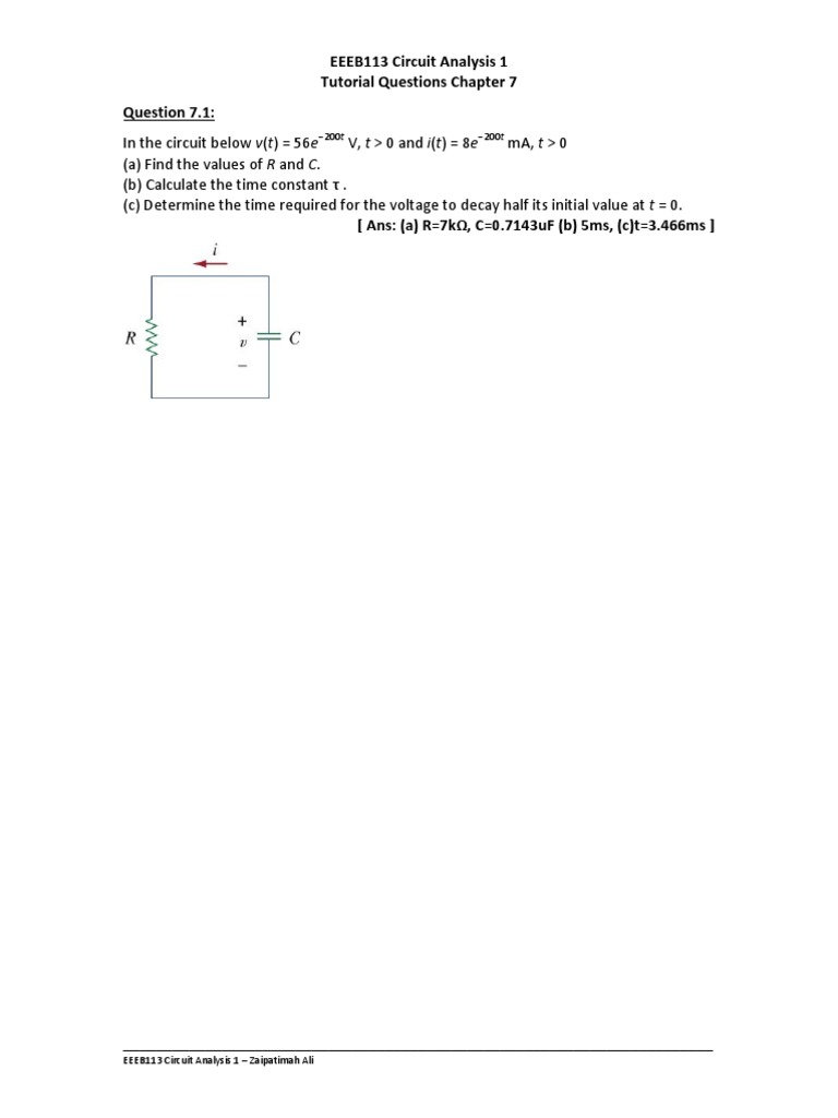Tutorial Questions Ch7 | PDF | Network Analysis (Electrical Circuits ...