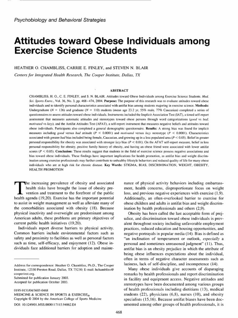 Attitudes Toward Obese Individuals Among Exercise Science Students ...