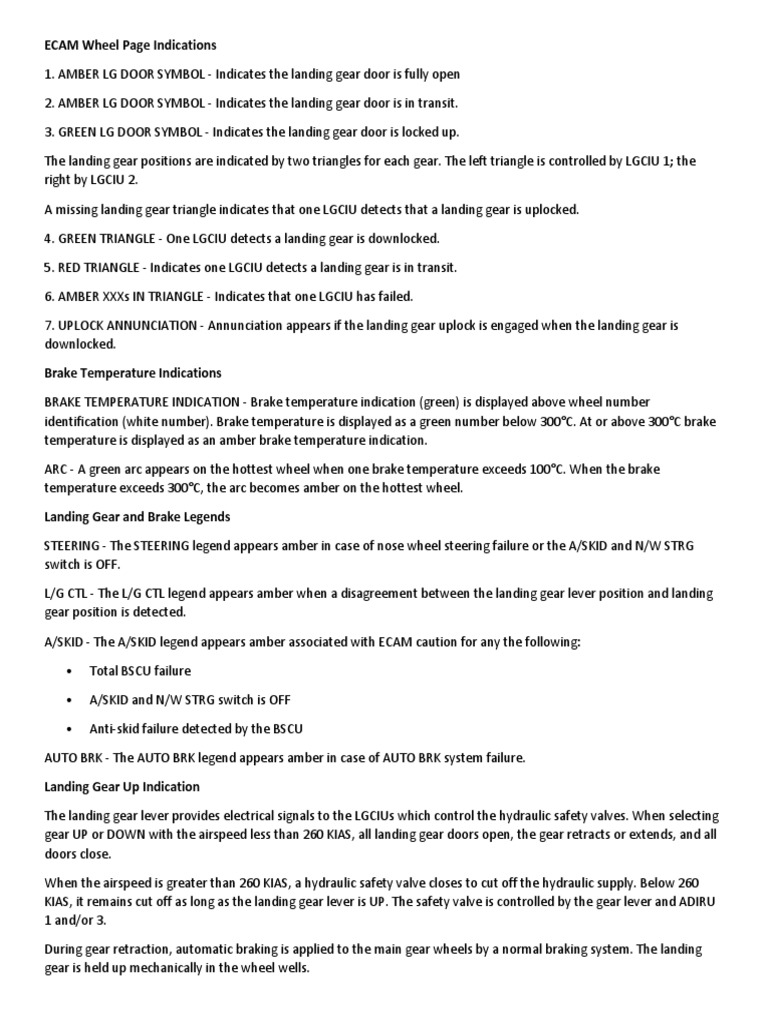 ECAM Wheel Page Indications | PDF | Landing Gear | Anti Lock Braking System