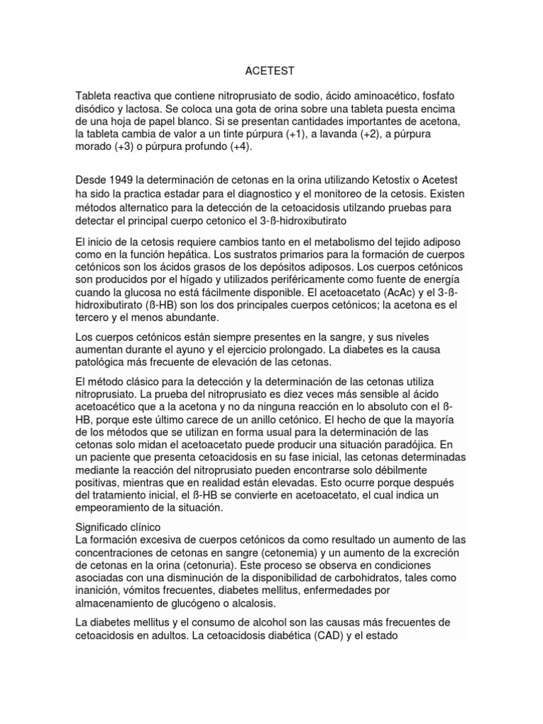 Detección de Cetonas con Acetest | PDF | Cetosis | Diabetes mellitus