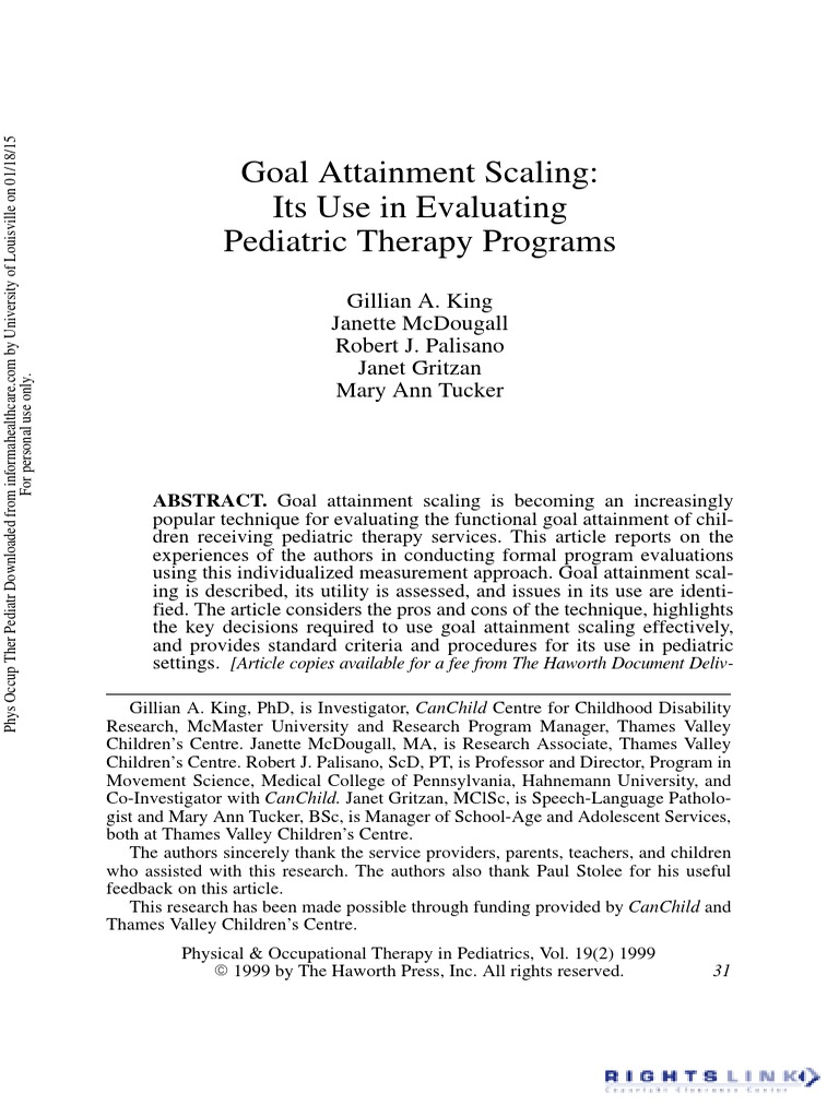 Goal Attainment Scaling: Its Use in Evaluating Pediatric Therapy ...