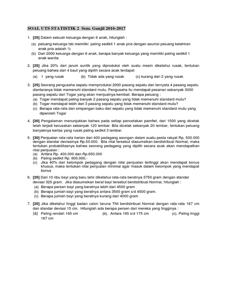 Latihan Statististik 2 Untuk UTS 2017 | PDF | Bisnis