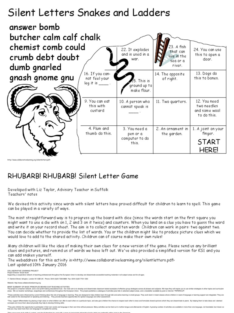 Silent Letters Snakes and Ladders | PDF | Curriculum | Teachers