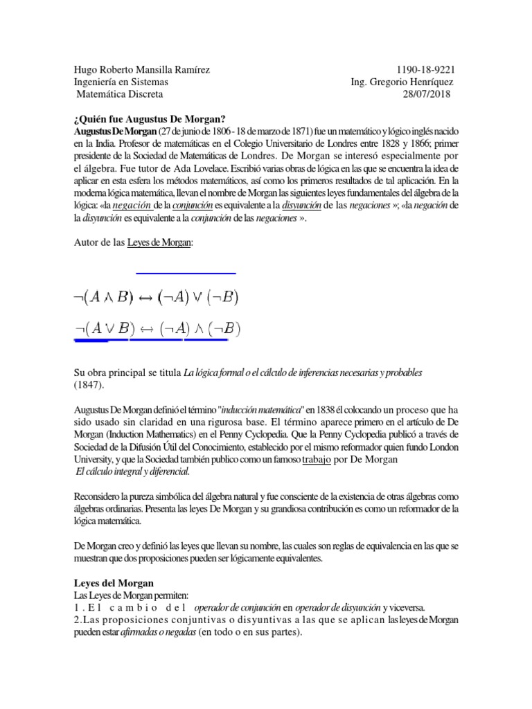 Leyes de Morgan 2 | PDF | Expresiones lógicas | Lógica matemática