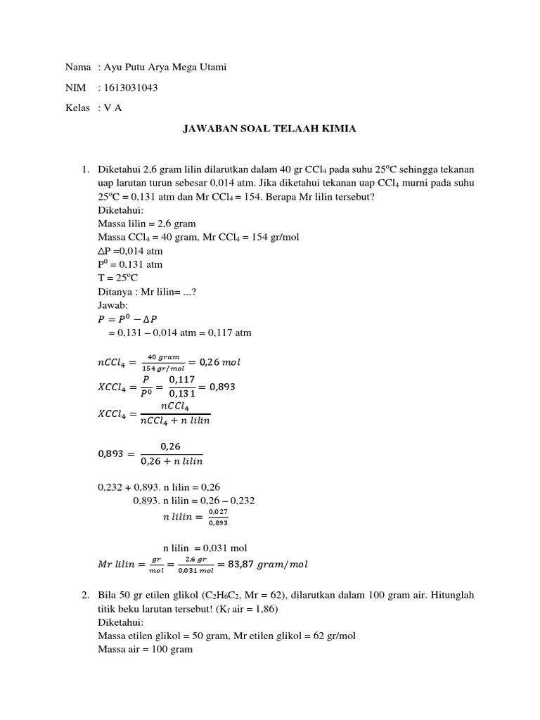 Ayu Putu Arya Mega Utami - 1613031043 - Va, Jawaban Soal Telaah Kimia | PDF