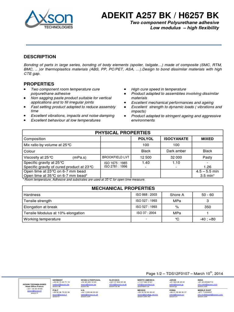 Adekit A257 BK / H6257 BK: Description | PDF | Adhesive | Polyurethane