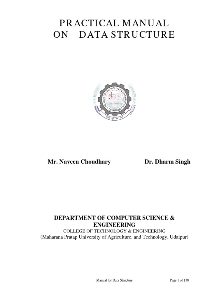 Practical Manual On Data Structure: Mr. Naveen Choudhary Dr. Dharm ...