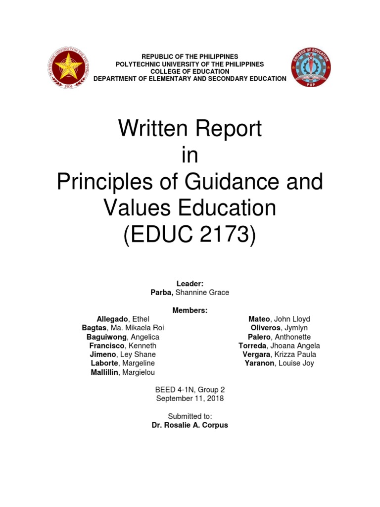 Group 2 Written Report (Principles of Guidance and Values Education ...