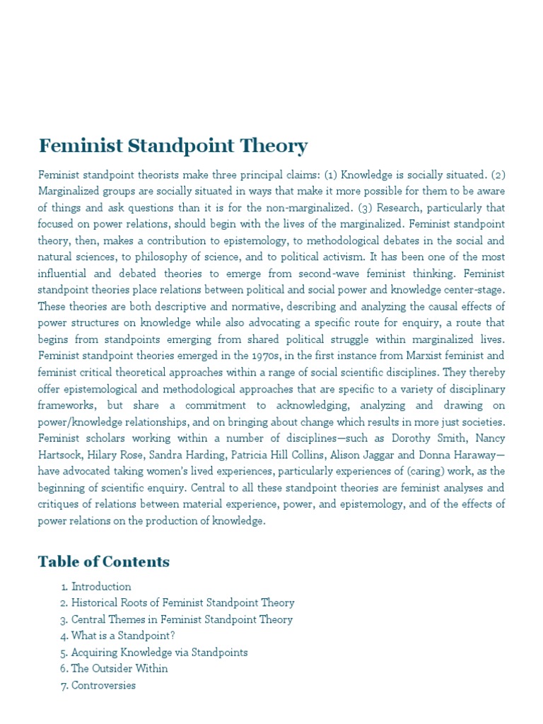 Feminist Standpoint Theory Overview | PDF | Epistemology | Feminism