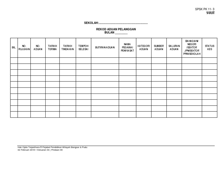 PK 11-3 Rekod Aduan Pelanggan | PDF