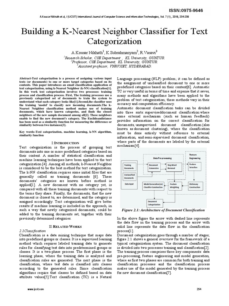 Building A K-Nearest Neighbor Classifier For Text Categorization | PDF | Statistical ...