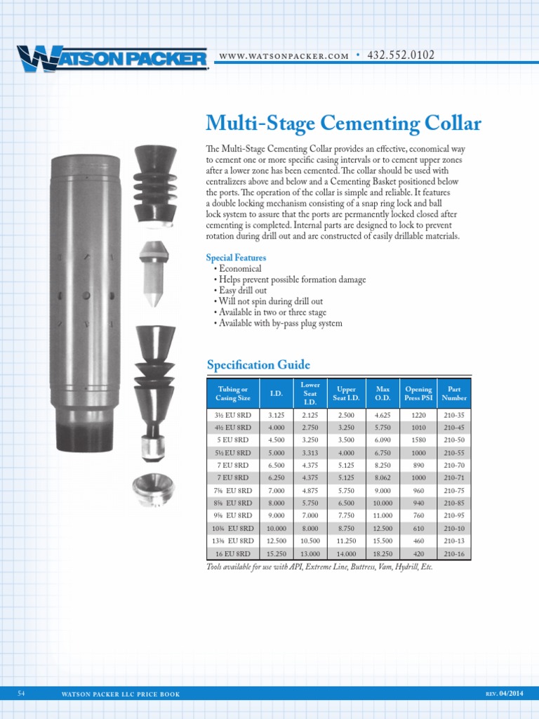 Multi-Stage Cementing Collar Overview | PDF | Casing (Borehole ...
