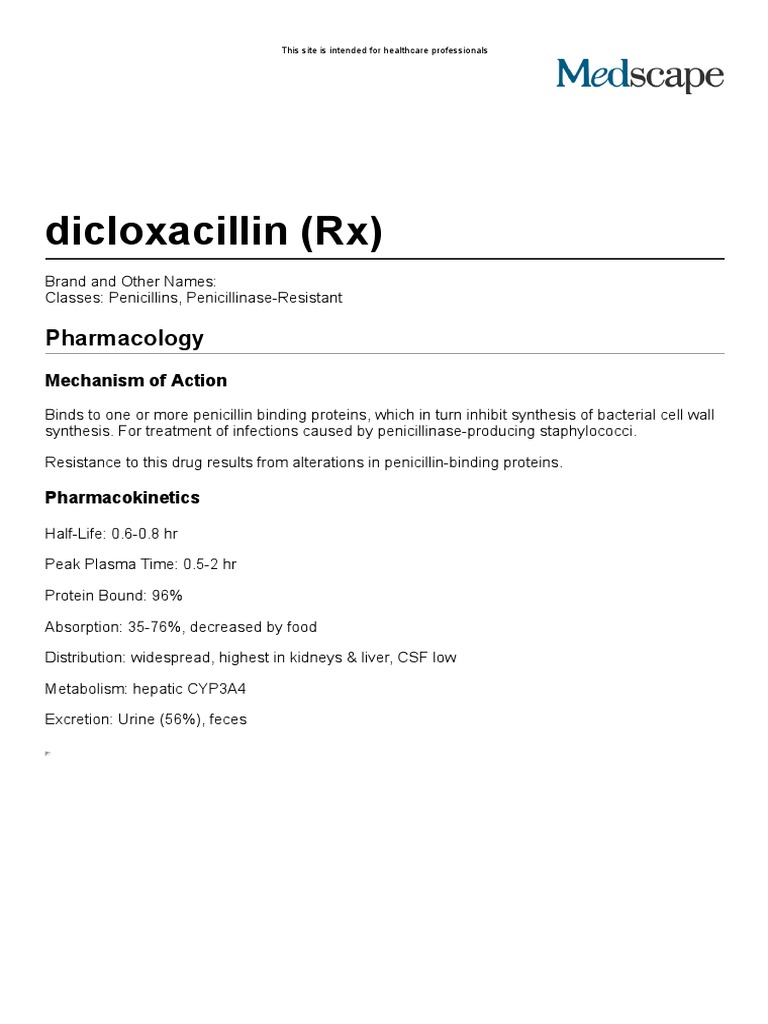 (Dicloxacillin) Dosing, Indications, Interactions, Adverse Effects, and ...