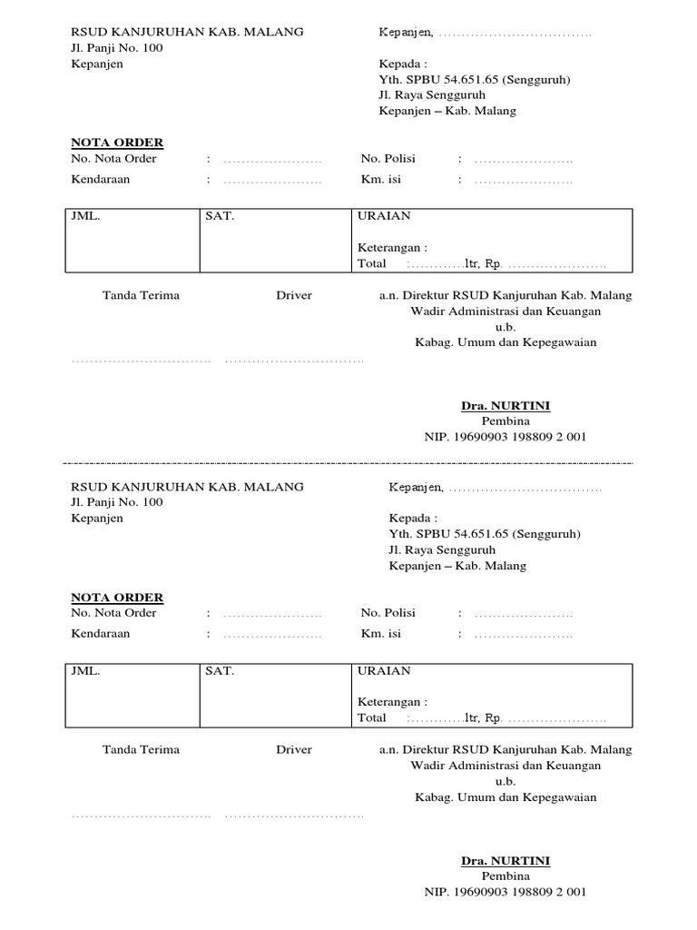 Nota Order RSUD ke SPBU Sengguruh | PDF | Sains & Matematika ...