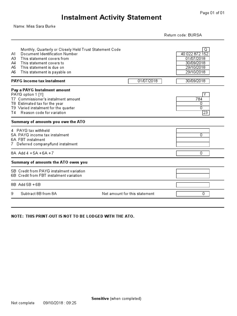 IAS 30-09-2018 - Sara Burke PDF | PDF | Taxation | Payments