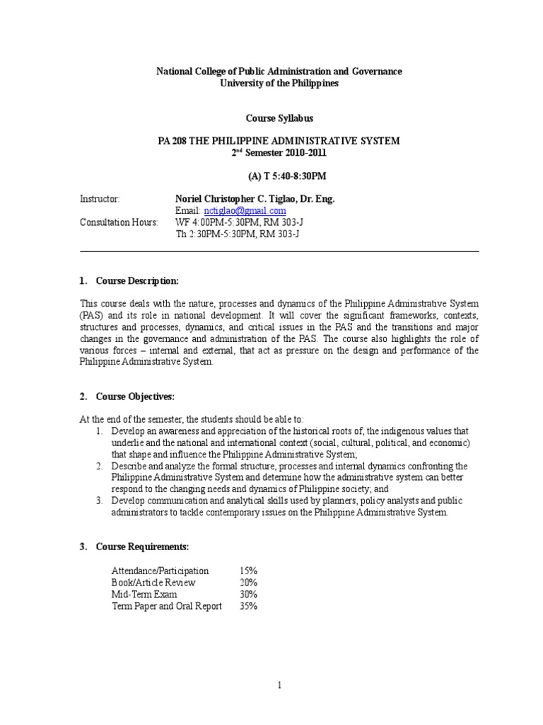 Philippine Administrative System Syllabus | PDF | Public Administration ...