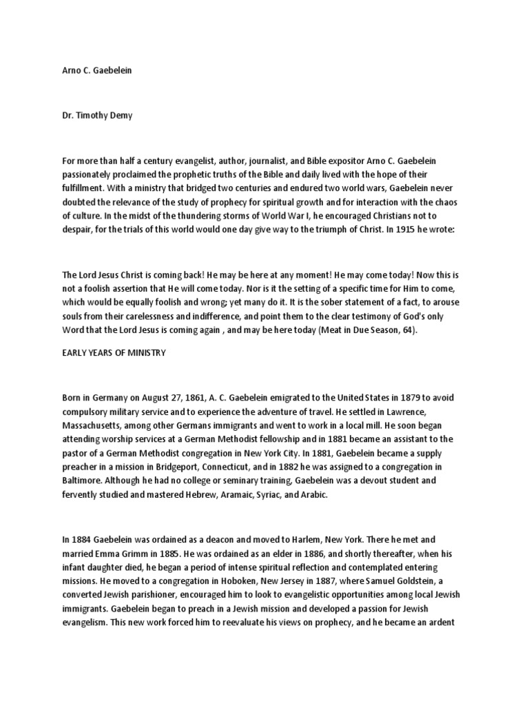Arno C. Gaebelein | PDF | Jews | Prophecy