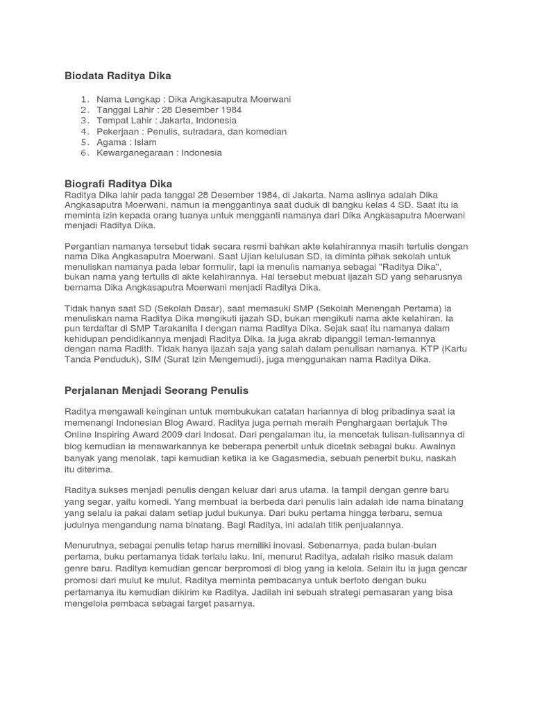 Biodata Raditya Dika | PDF