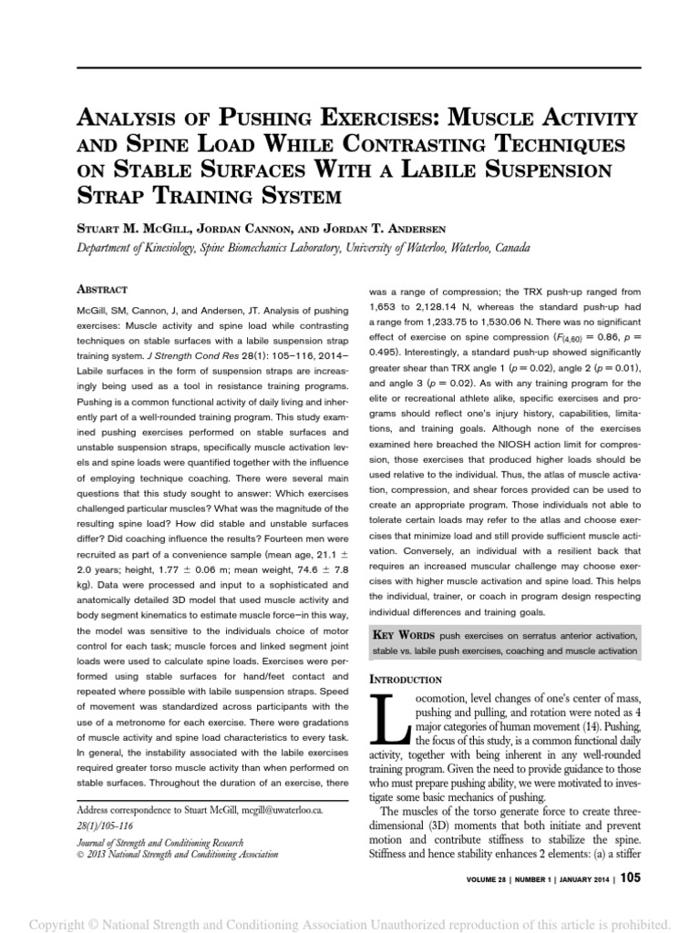 Analysis of Pushing Exercisesmuscle Activity and Spine Load While ...