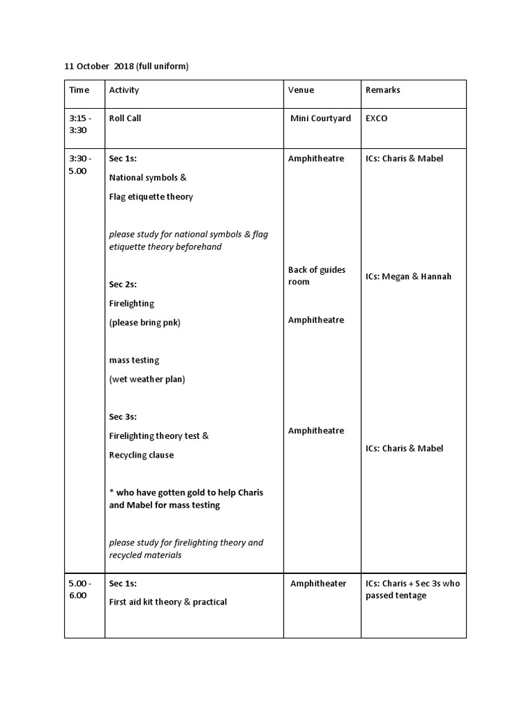 Guides Schedule 11 Oct | PDF