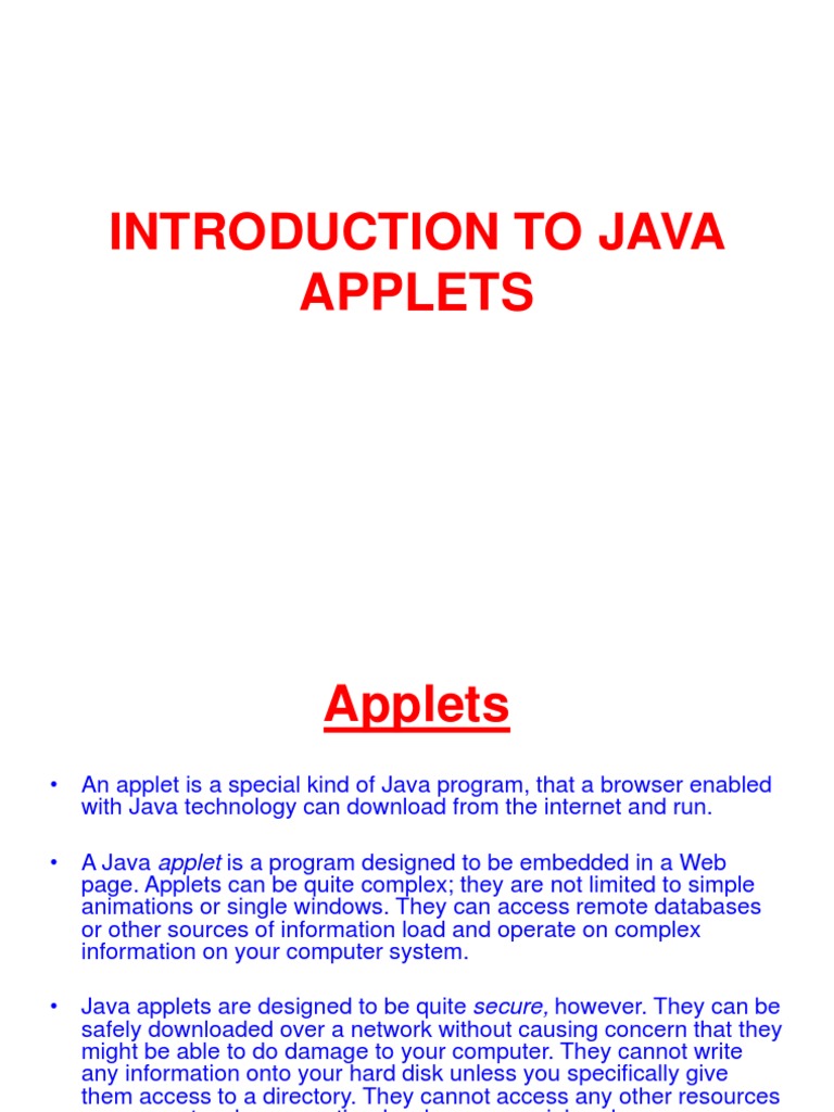 Introduction To Java Applets | PDF | Java (Programming Language) | Html