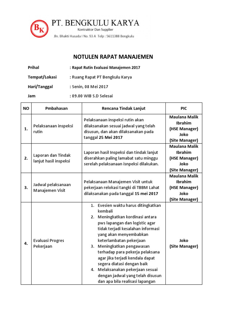 Contoh Notulen Rapat | PDF