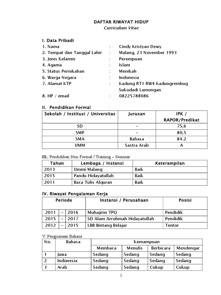 16 Contoh Cv Rekam Medis Terupdate - Galeri Jobseeker