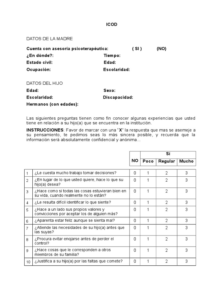 ICOD Adaptado | PDF | Temor | Sicología