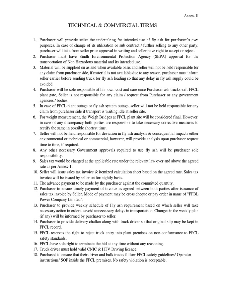 Technical & Commercial Terms | PDF | Invoice | Sales